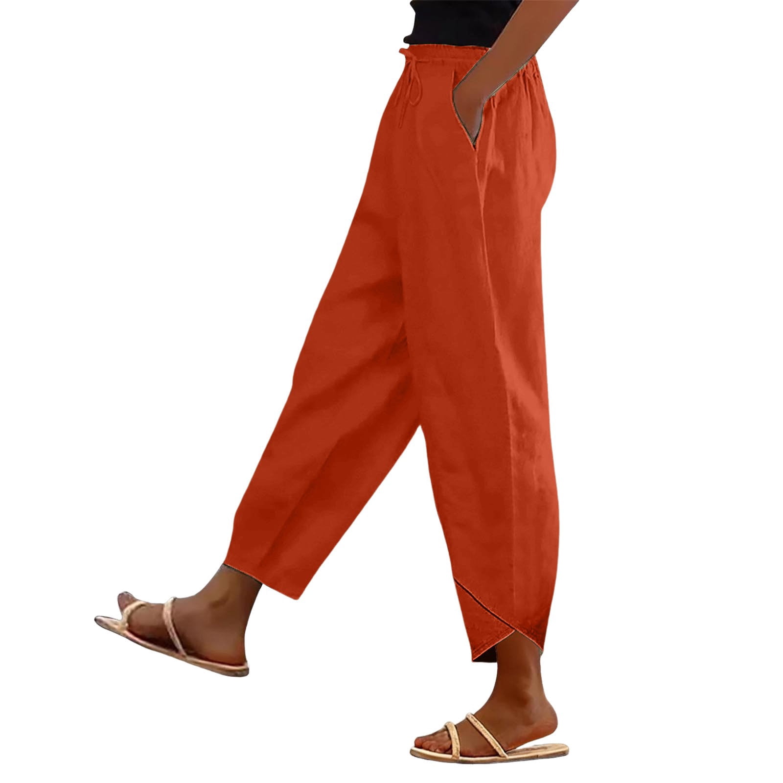 Capri Pants for Women BWASD Casual Lightweight Loose Elastic Waist Long ...