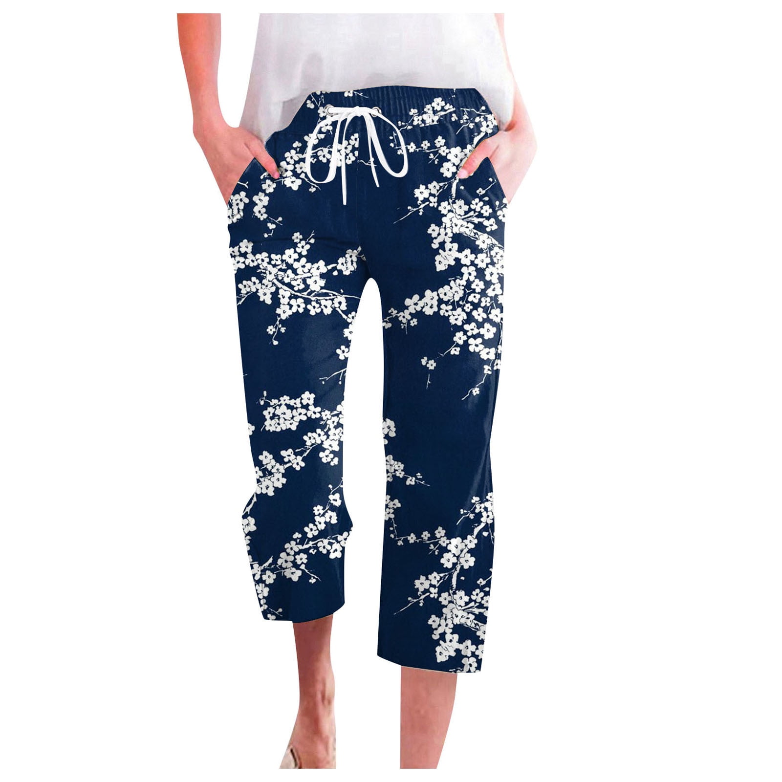 Capri Pants For Women Casual Summer Straight Leg Comfy Baggy Floral