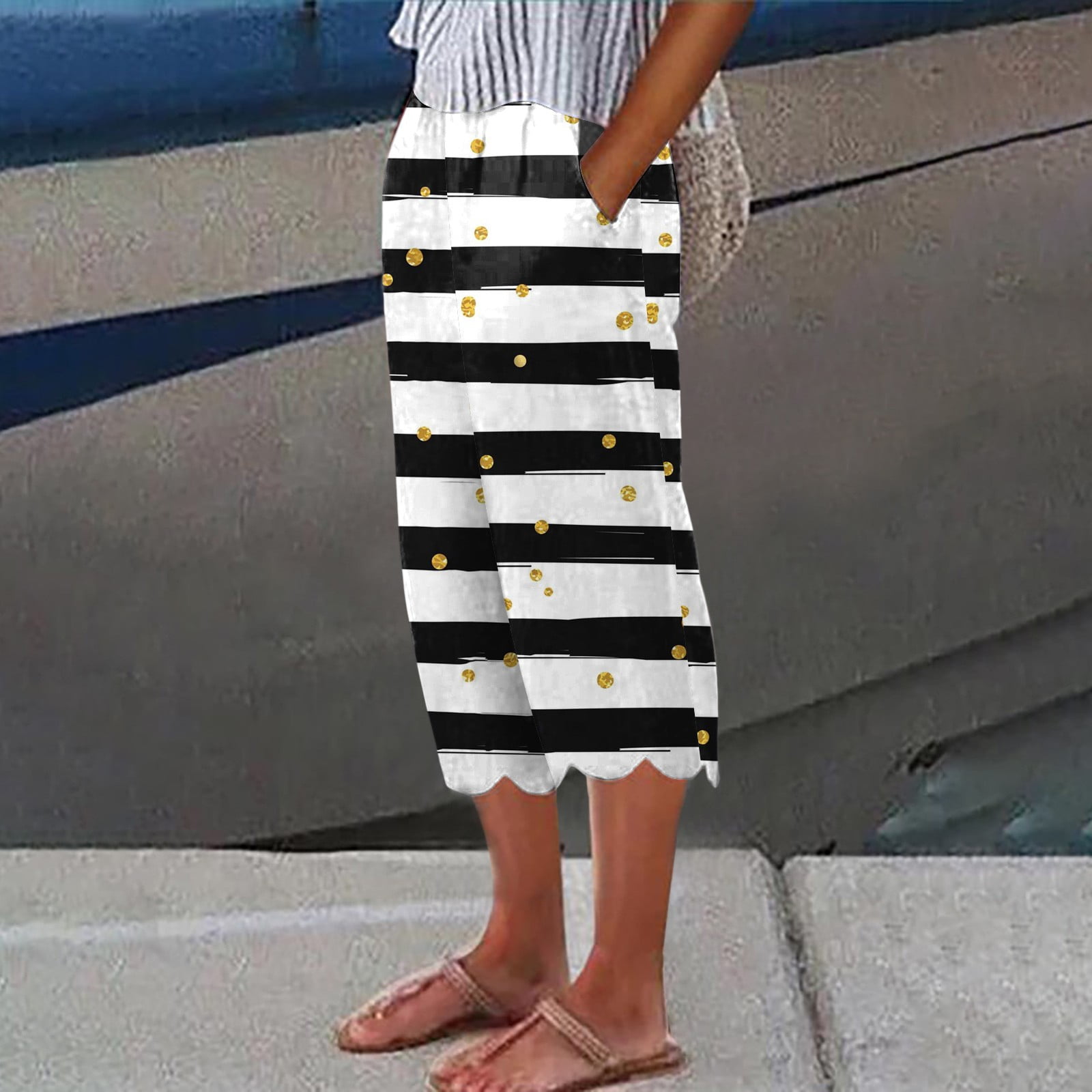 Capri Pants Women Clearance Pockets Printed Capris Summer Straight ...