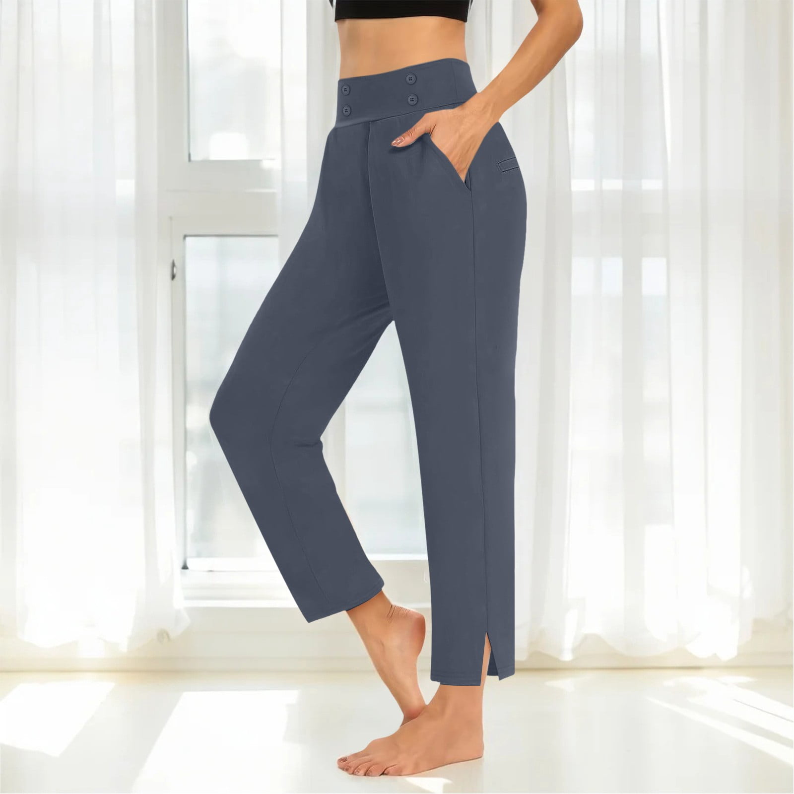Capri Pants for Women with Pockets Wide Leg Pants Split Hem Designed ...
