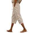 Capri Pants for Women Side Split Button Hem Pants Resort Outfit Relaxed ...