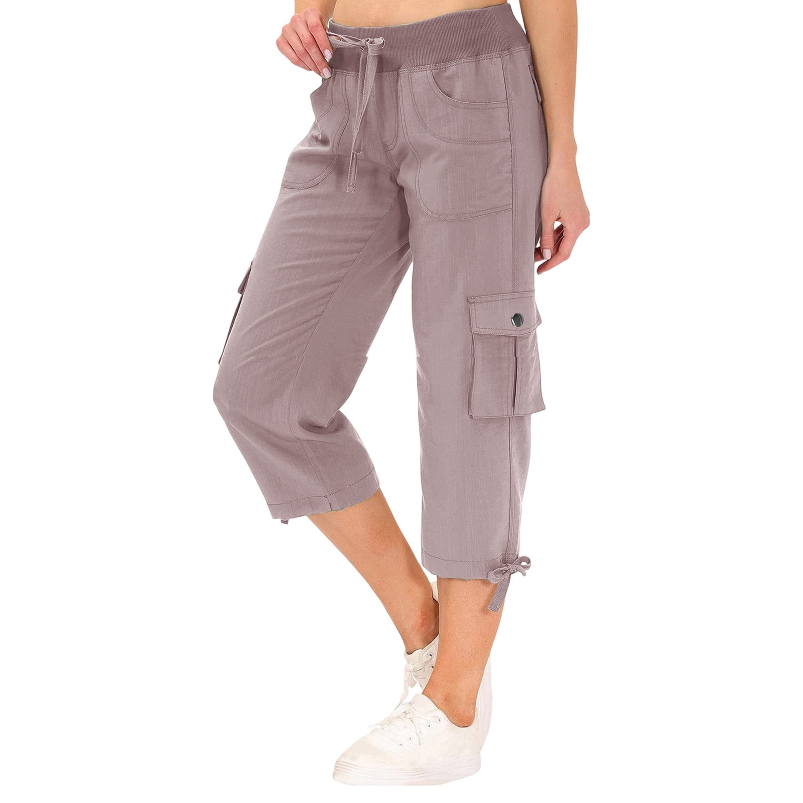 Capri Pants Women's Summer Solid Color Pocket Drawstring Slacks Capri ...