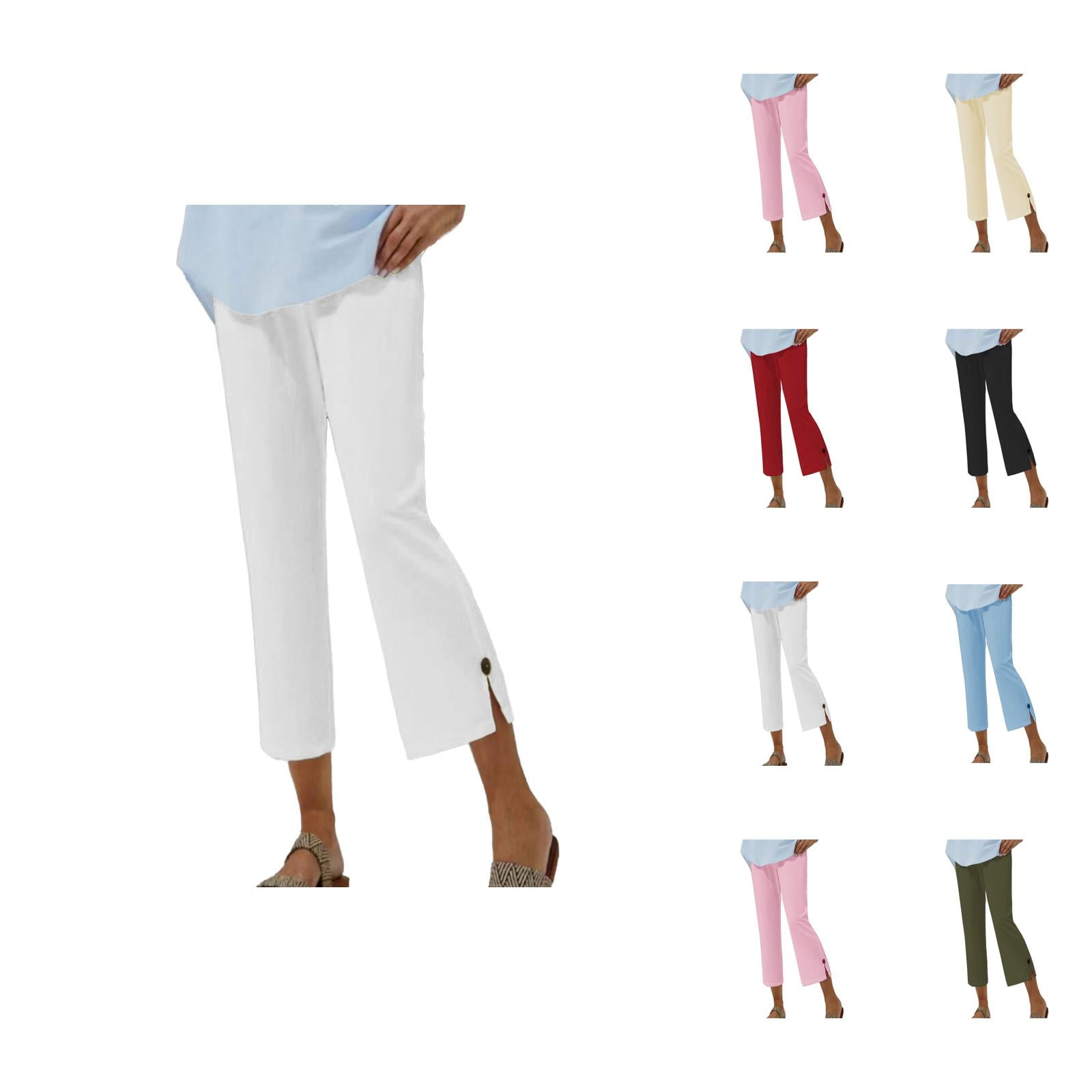 Capri Pants for Women 2025 Elastic Waist Button Slit Lightweight Flared ...