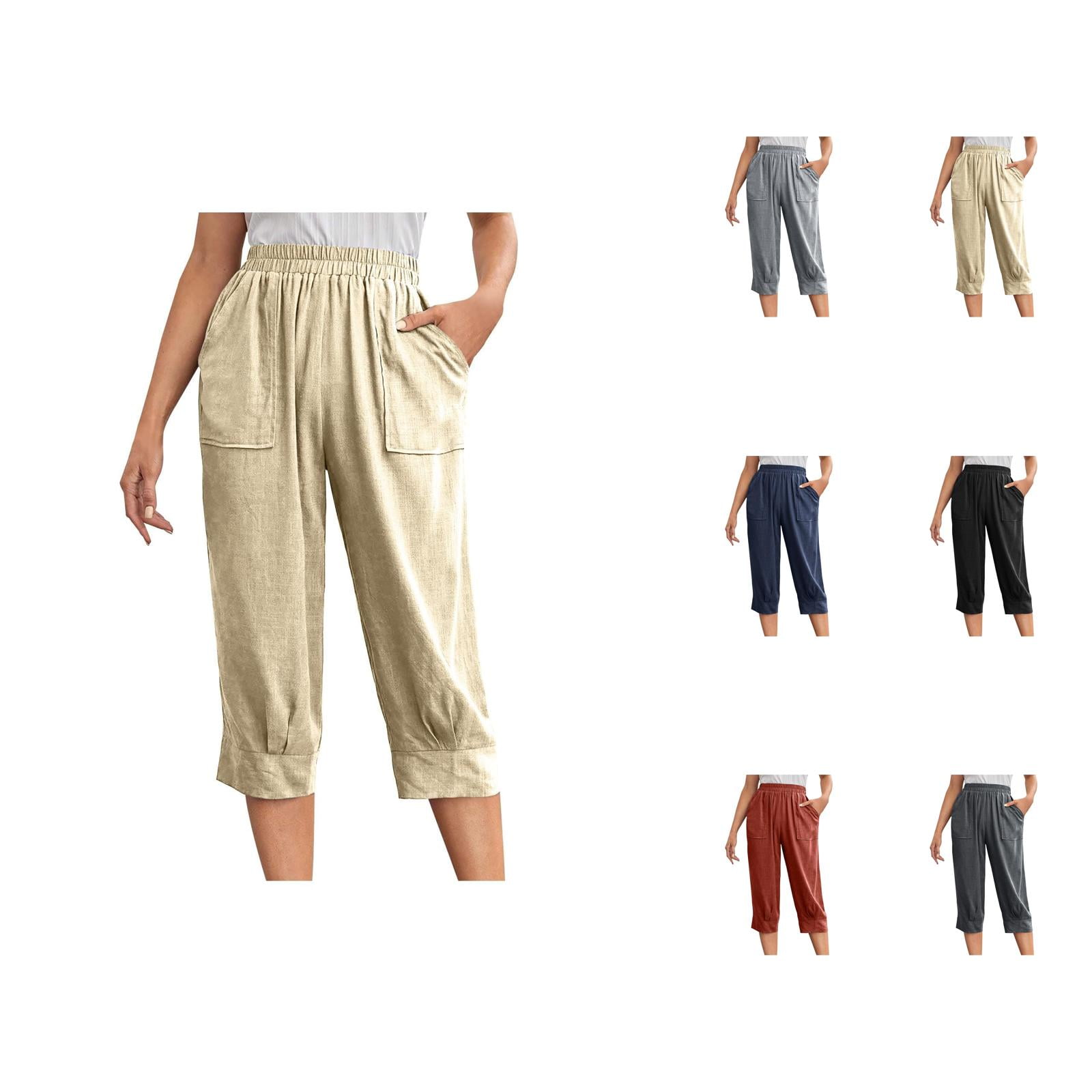 Capri Pants for Women 2025 Summer Lightweight Elastic Waist Straight ...