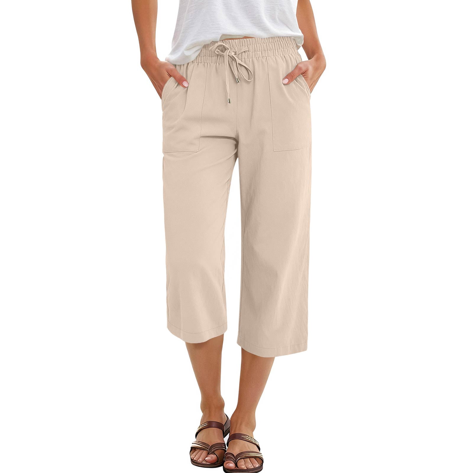Capri Pants for Women 2026 Summer Cotton Linen Casual Straight ...