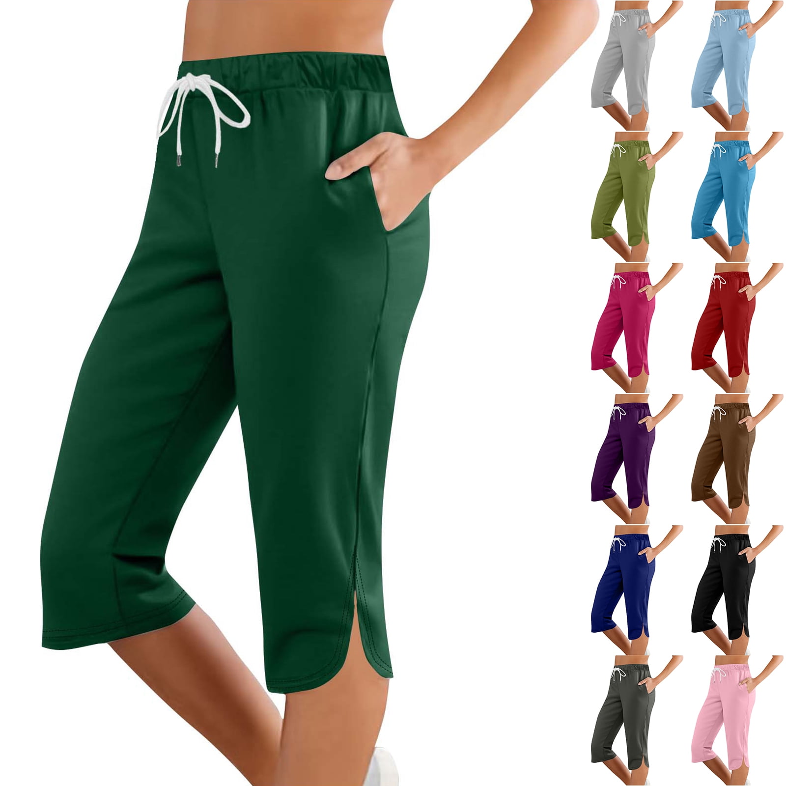 Capri Pants for Women Casual Drawstring Yoga Leggings Pant Workout ...