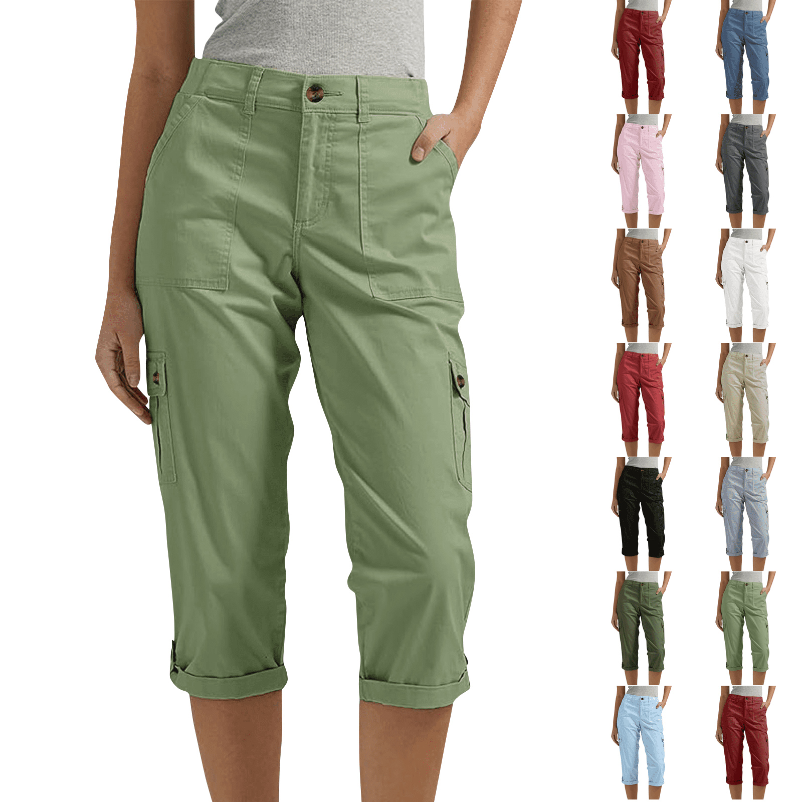 Capri Pants for Women Casual Summer Spring Stretch Straight Leg Cargo ...