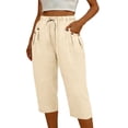 Capri Pants for Women Cotton Linen Drawstring Elastic Waist Straight ...