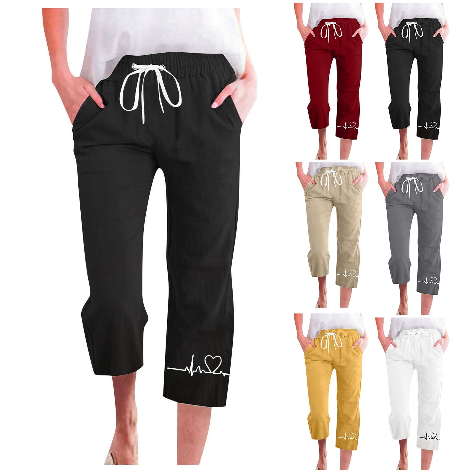 Capri Pants for Women Drawstring Lace Up Trendy Print Loose Straight ...