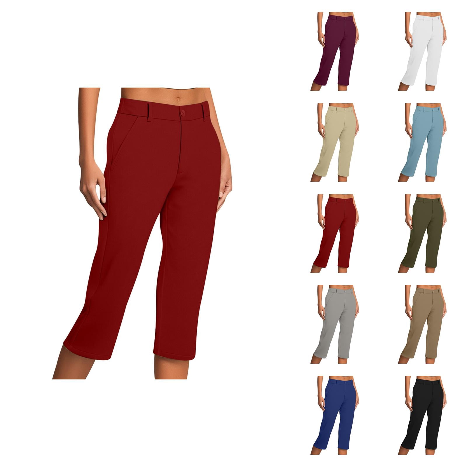 Capri Pants for Women Dressy Casual Slim Fit Straight Leg Office Work ...