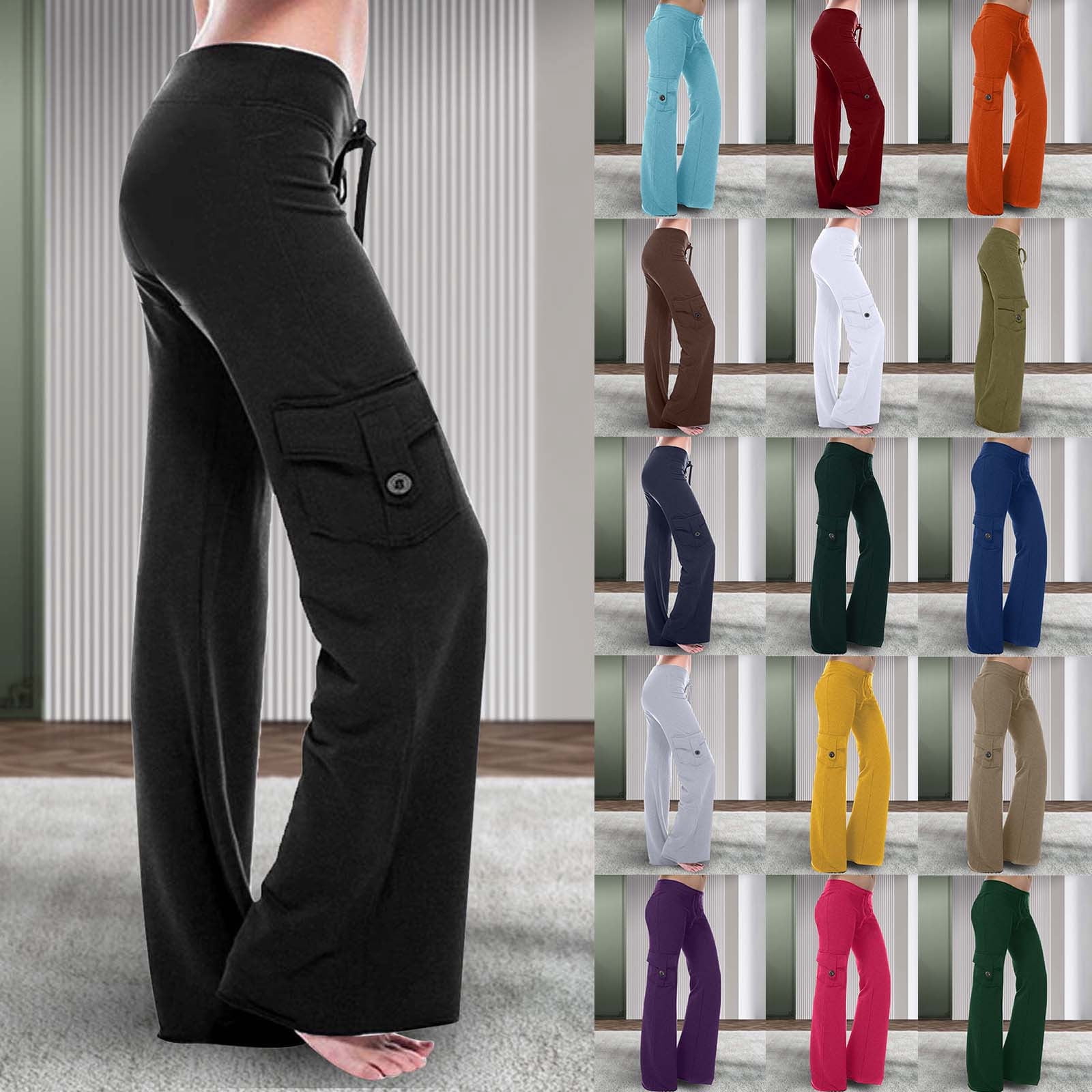 Capri Pants for Women Elastic Plain Harem Classic High Waisteded ...