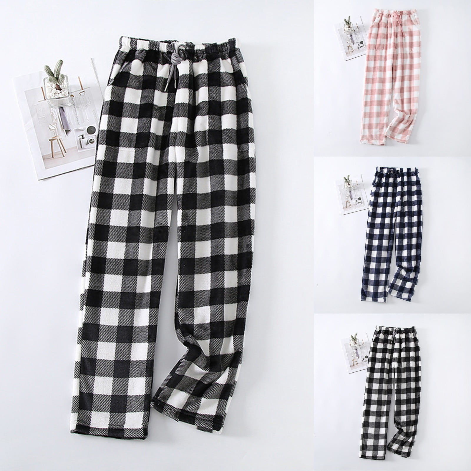 Capri Pants for Women Elastic Waist Spring Checkered Loose Plaid Print ...