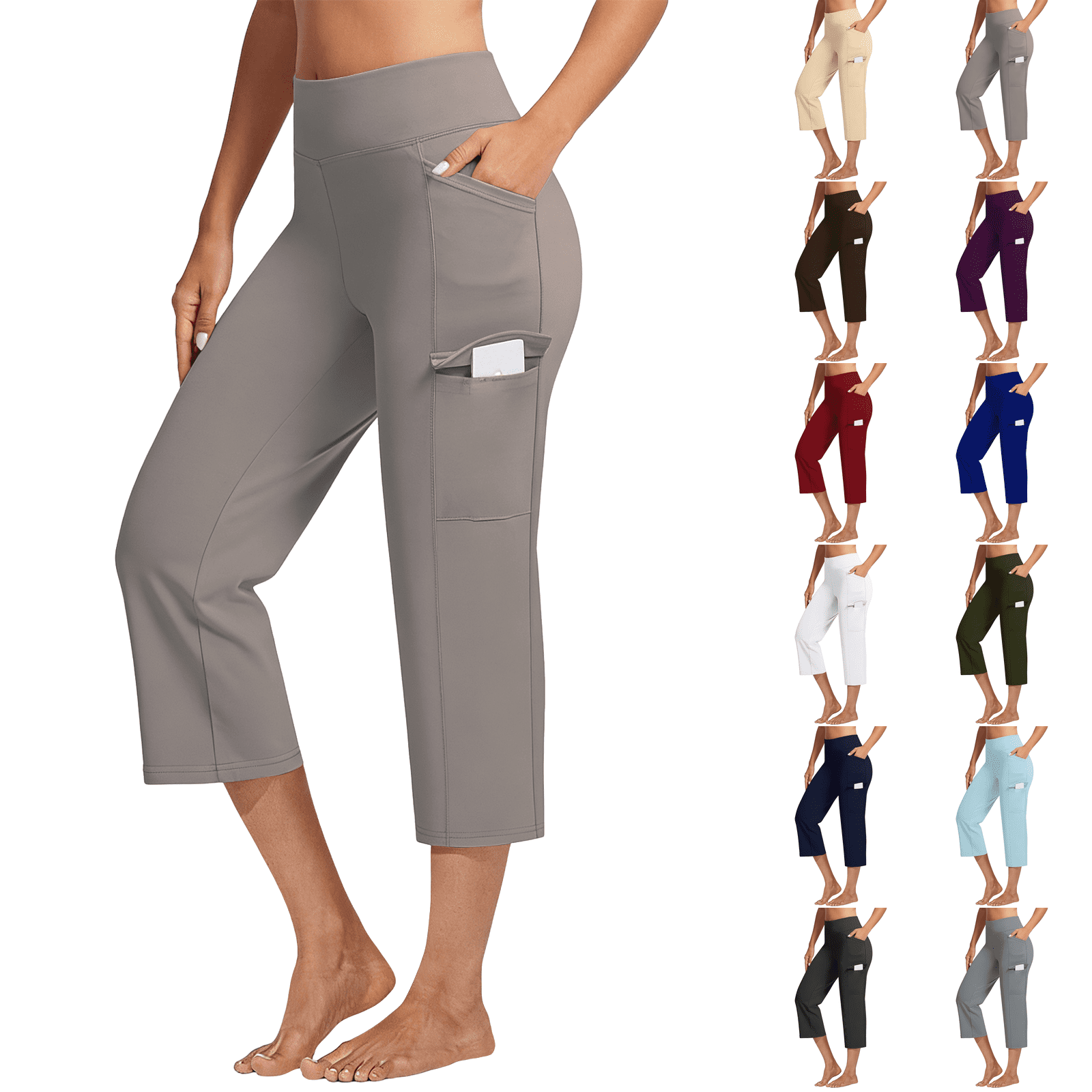 Capri Pants for Women High Waist Cropped Yoga Pants Straight Leg Petite ...
