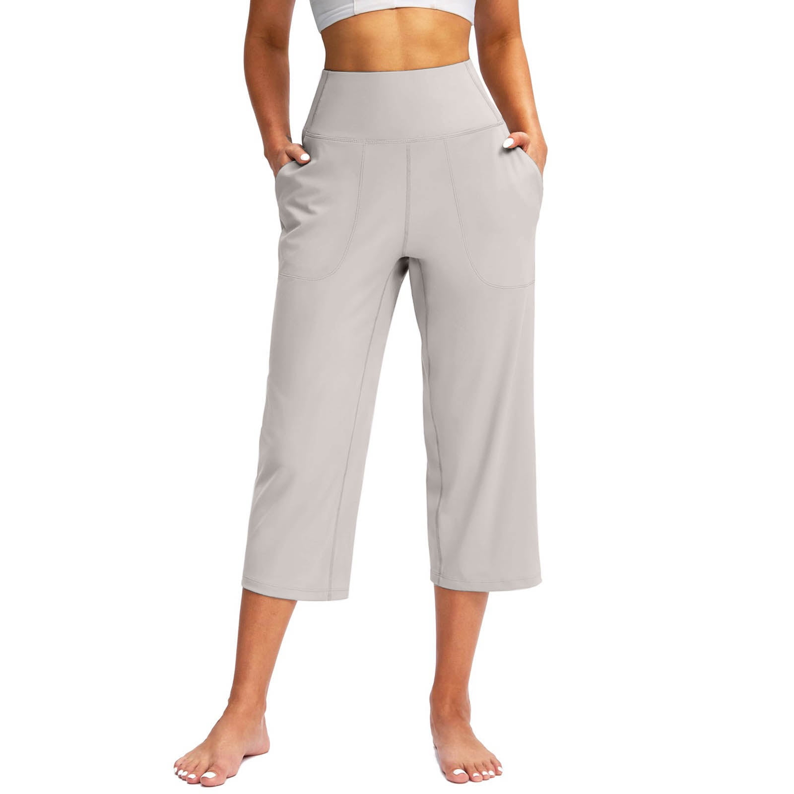 Capri Pants for Women High Waist Wide Leg Yoga Capris with Pockets ...