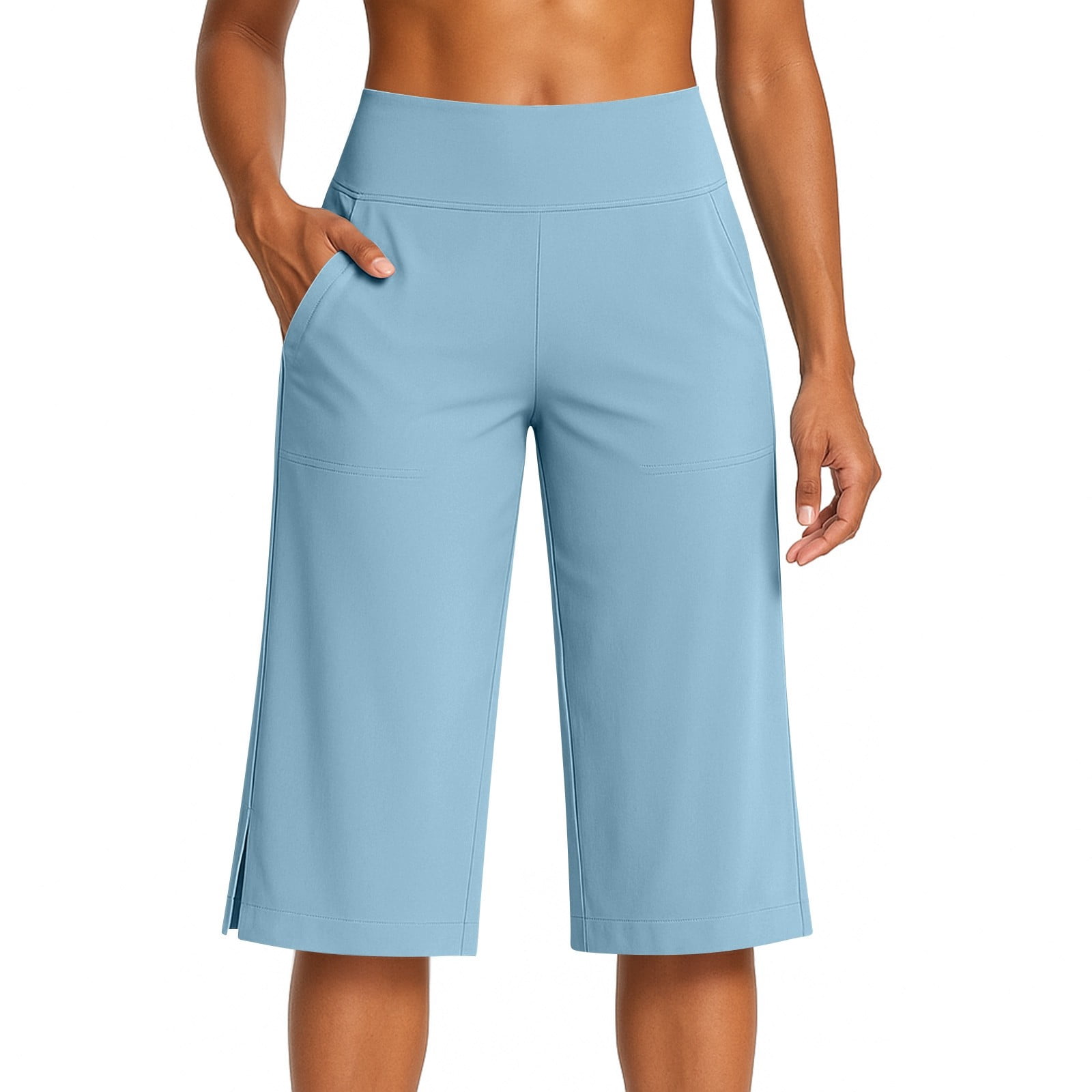 Capri Pants for Women High Waist Wide Leg Yoga Capris with Pockets ...