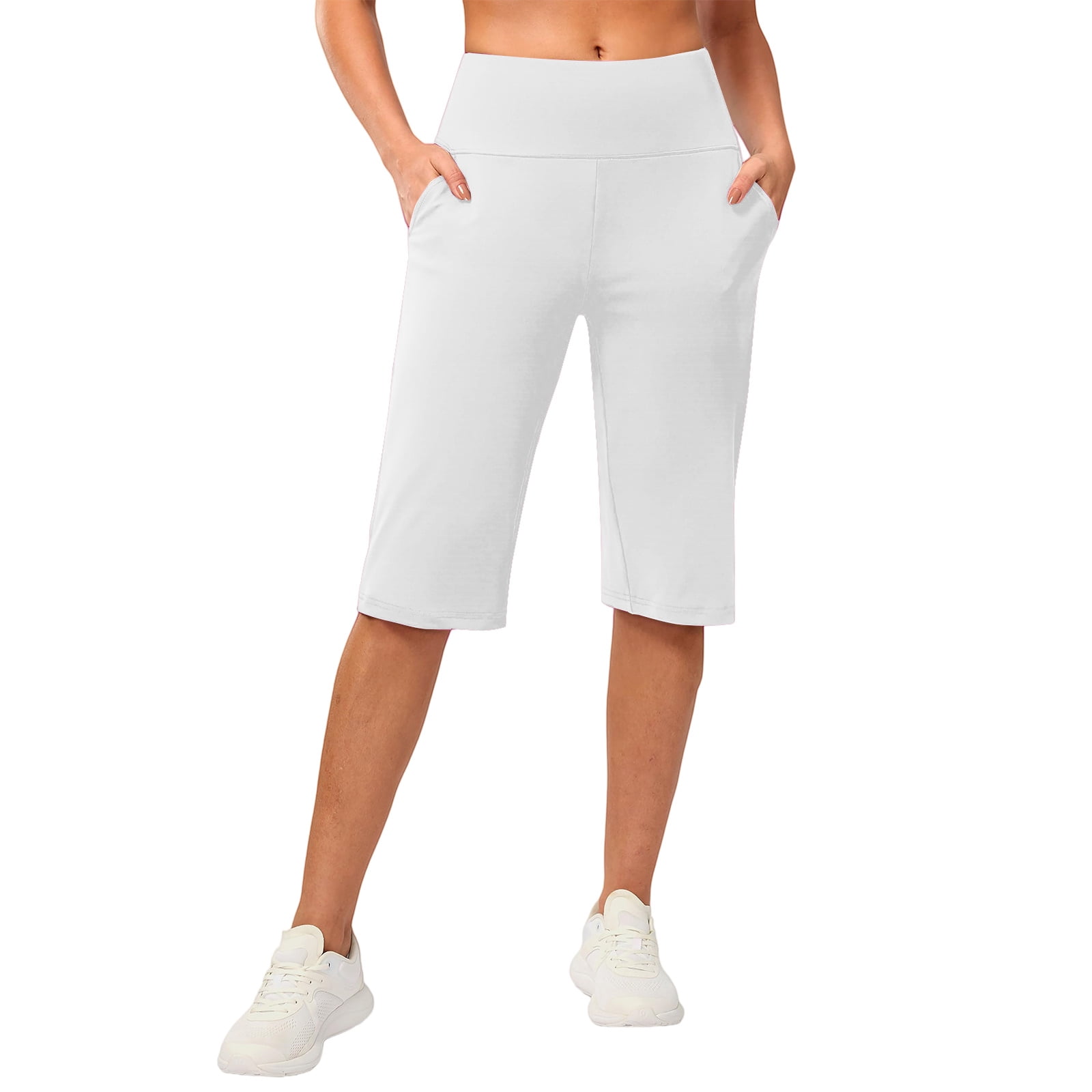 Capri Pants for Women High Waist Workout Yoga Shorts with Pockets Tummy ...