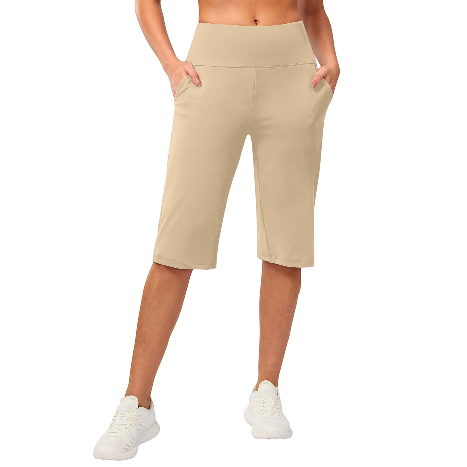 Capri Pants for Women High Waist Workout Yoga Shorts with Pockets Tummy ...