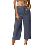 Capri Pants for Women High Waisted Casual Summer Stretch Loose Wide Leg ...