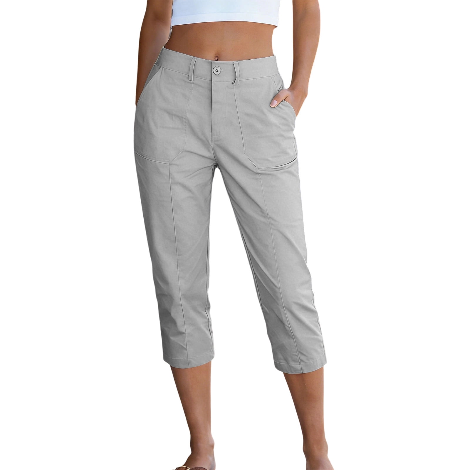 Capri Pants for Women High Waisted Relaxed Elastic Waist Casual Capris ...