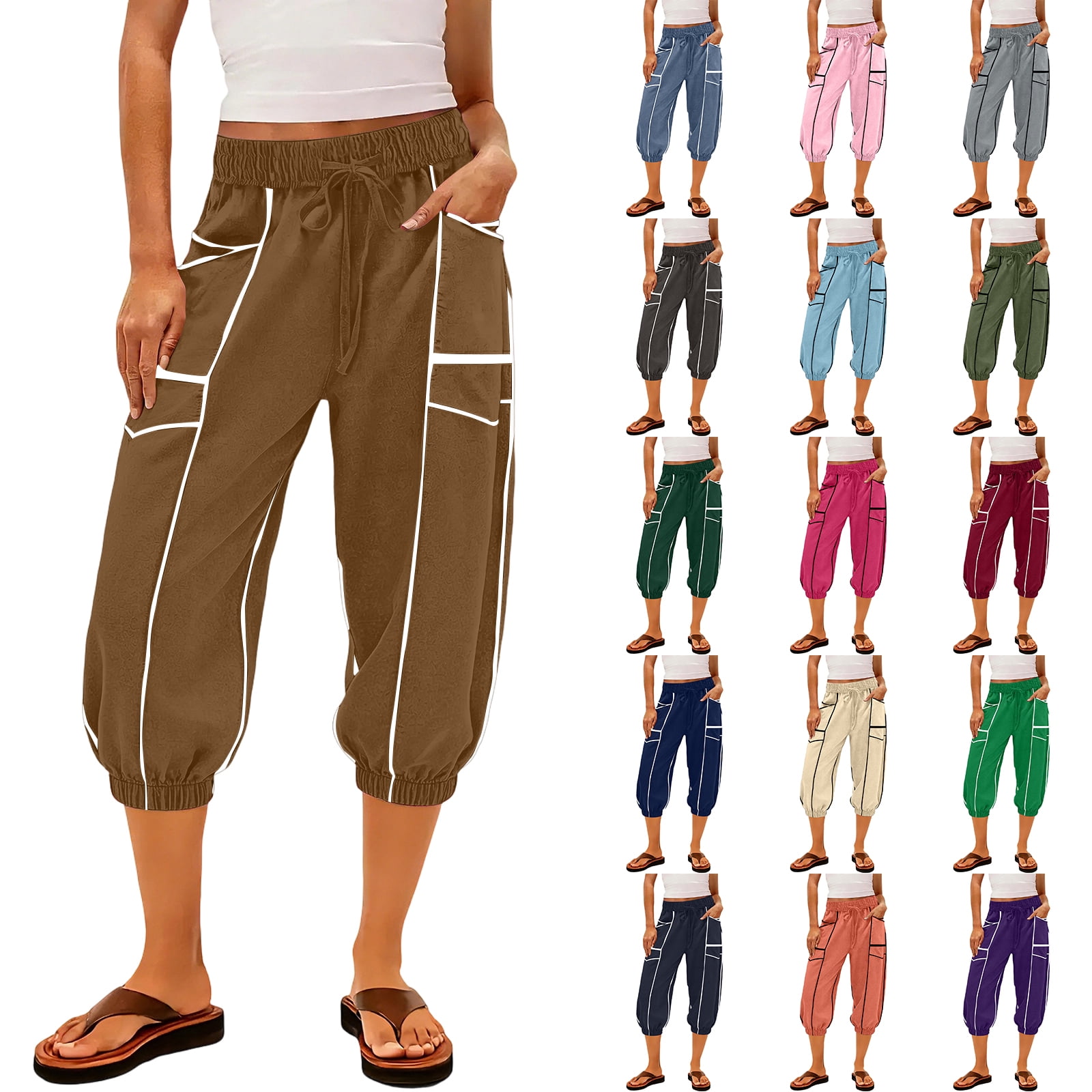 Capri Pants for Women High Waisted Tapered Leg Summer Capris Adjustable ...