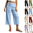 Capri Pants for Women High Waisted Wide Leg Linen Drawstring Barrel ...