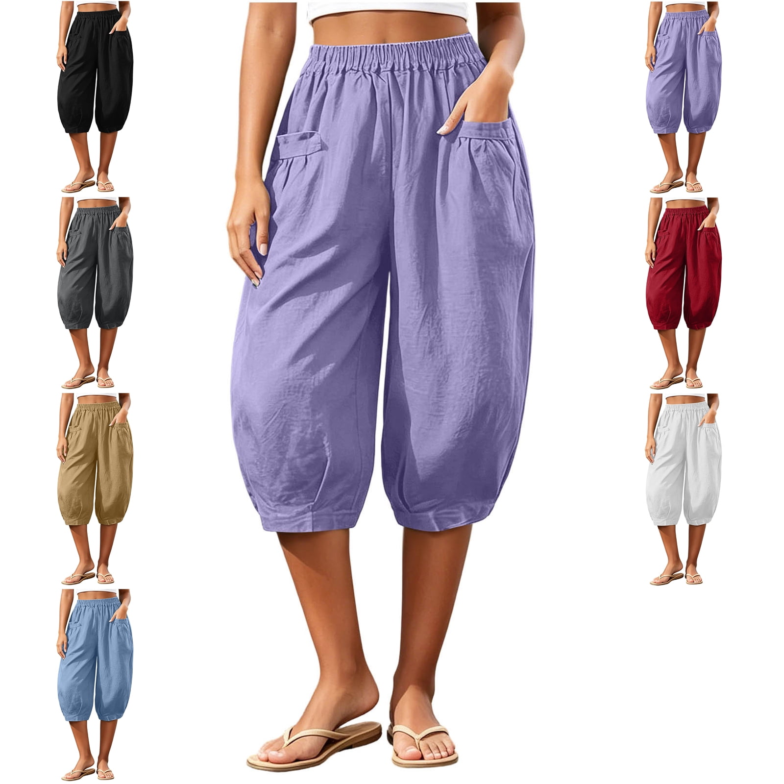 Capri Pants for Women Knee Length Bermuda Capris Baggy Casual ...