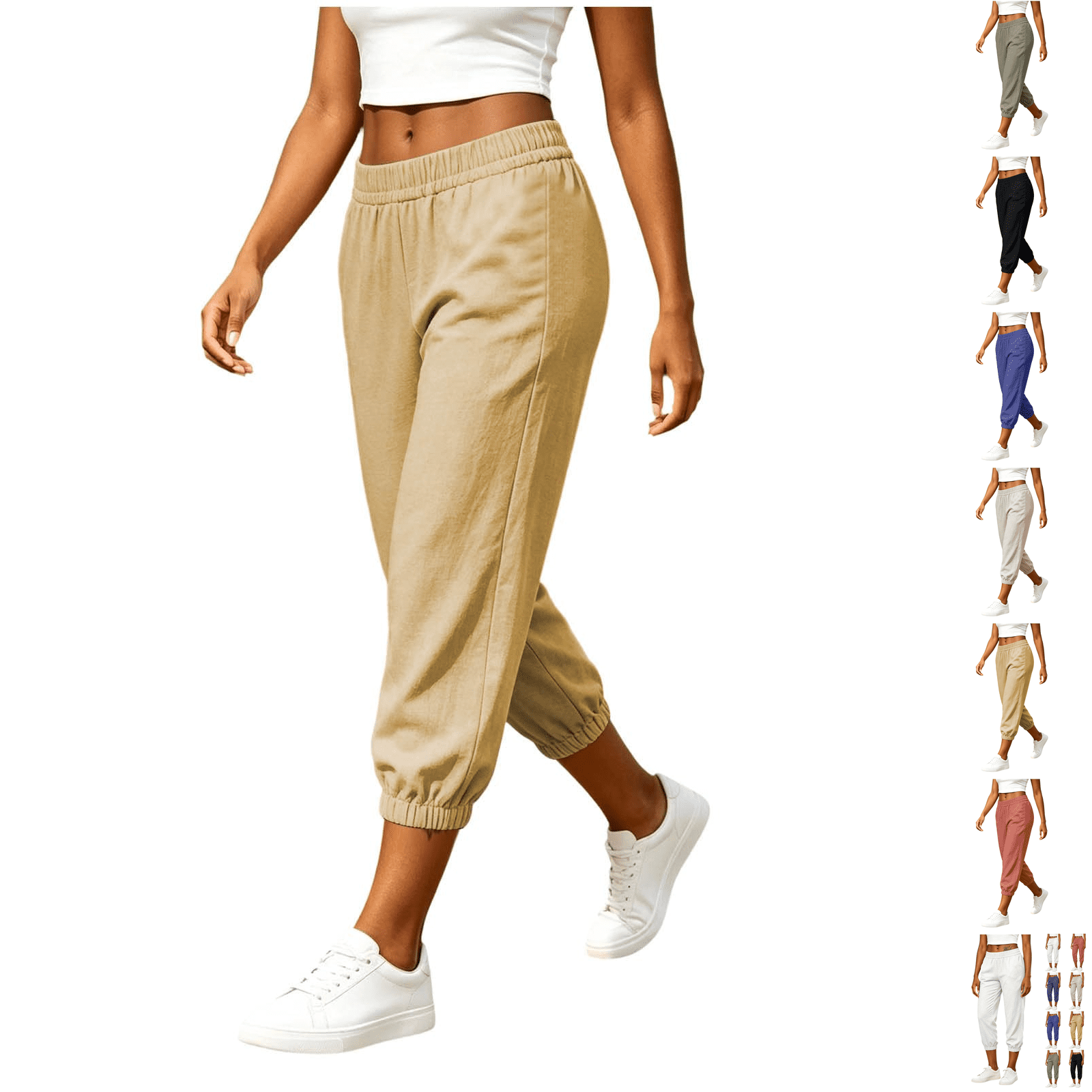 Capri Pants for Women Petite Below Knee Pull on Capris Elastic Hem ...