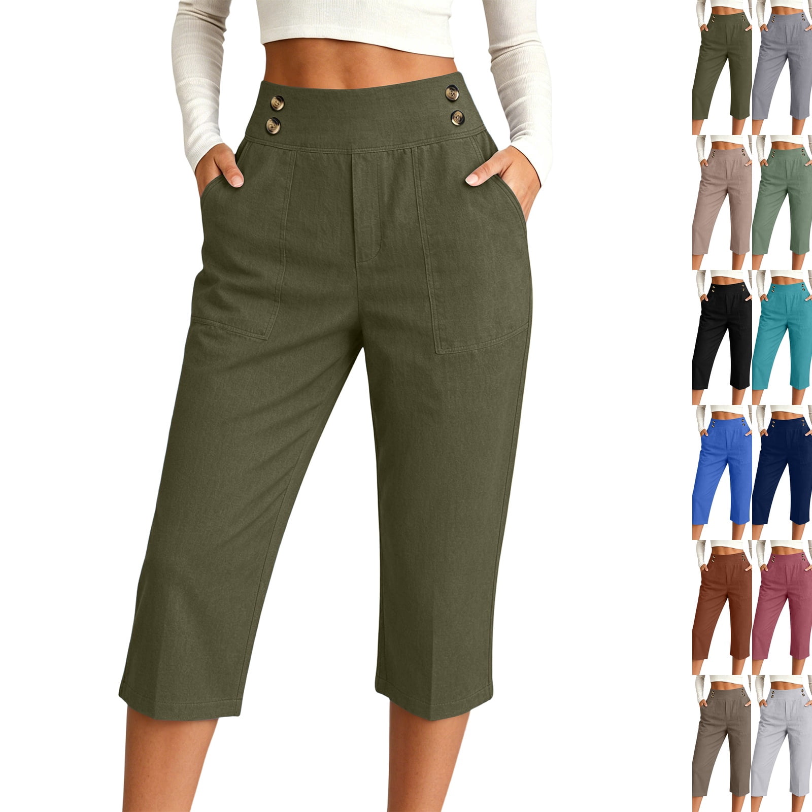 Capri Pants for Women Plus Size High Waisted Stretch Cropped Golf ...