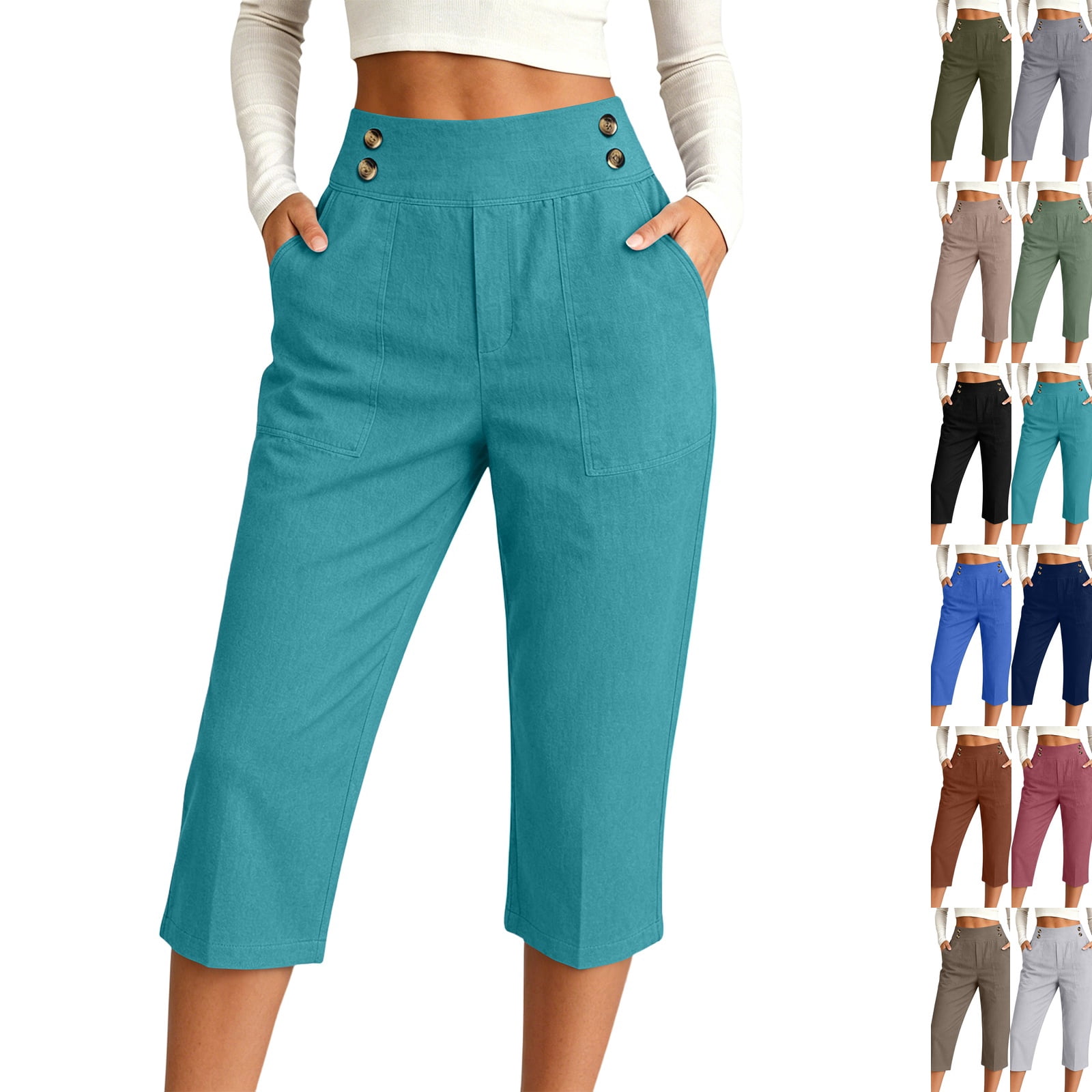 Capri Pants for Women Plus Size High Waisted Stretch Cropped Golf ...