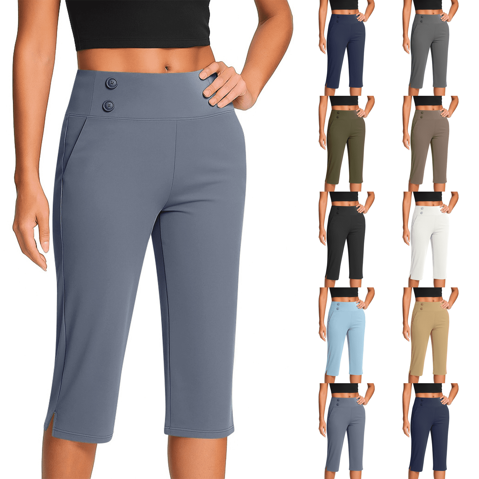 Capri Pants for Women Plus Size High Waisted Stretch Cropped Golf ...