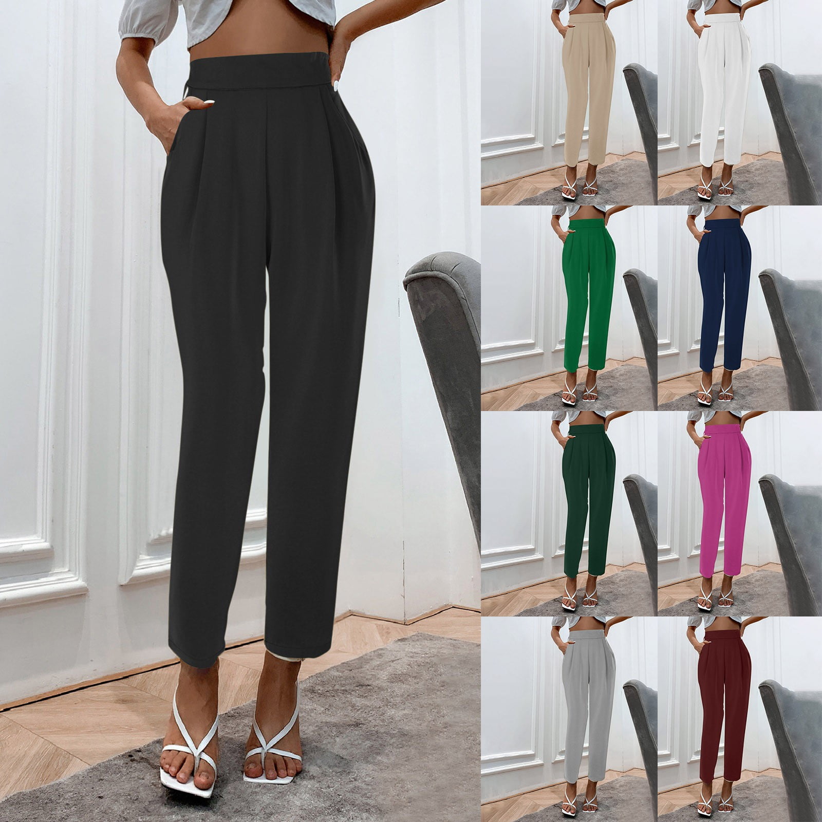 Capri Pants for Women Satin High Waisteded Loose Fitting Slacks with ...