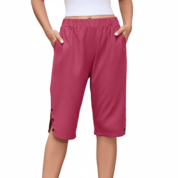 Capri Pants for Women Summer Casual High Waisted Loose Cotton Linen ...