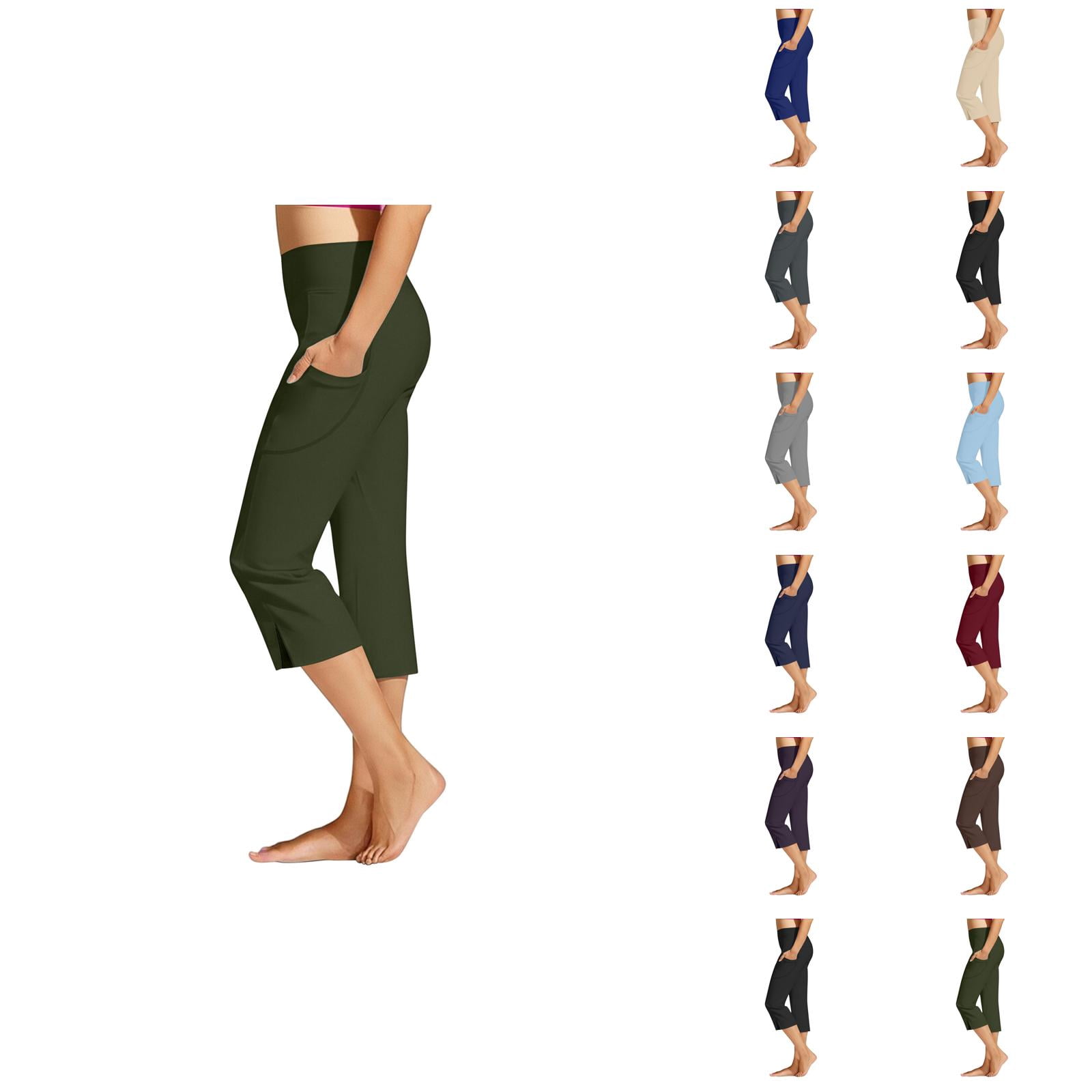 Capri Pants for Women Summer Casual High Waisted Straight Leg Split Hem ...