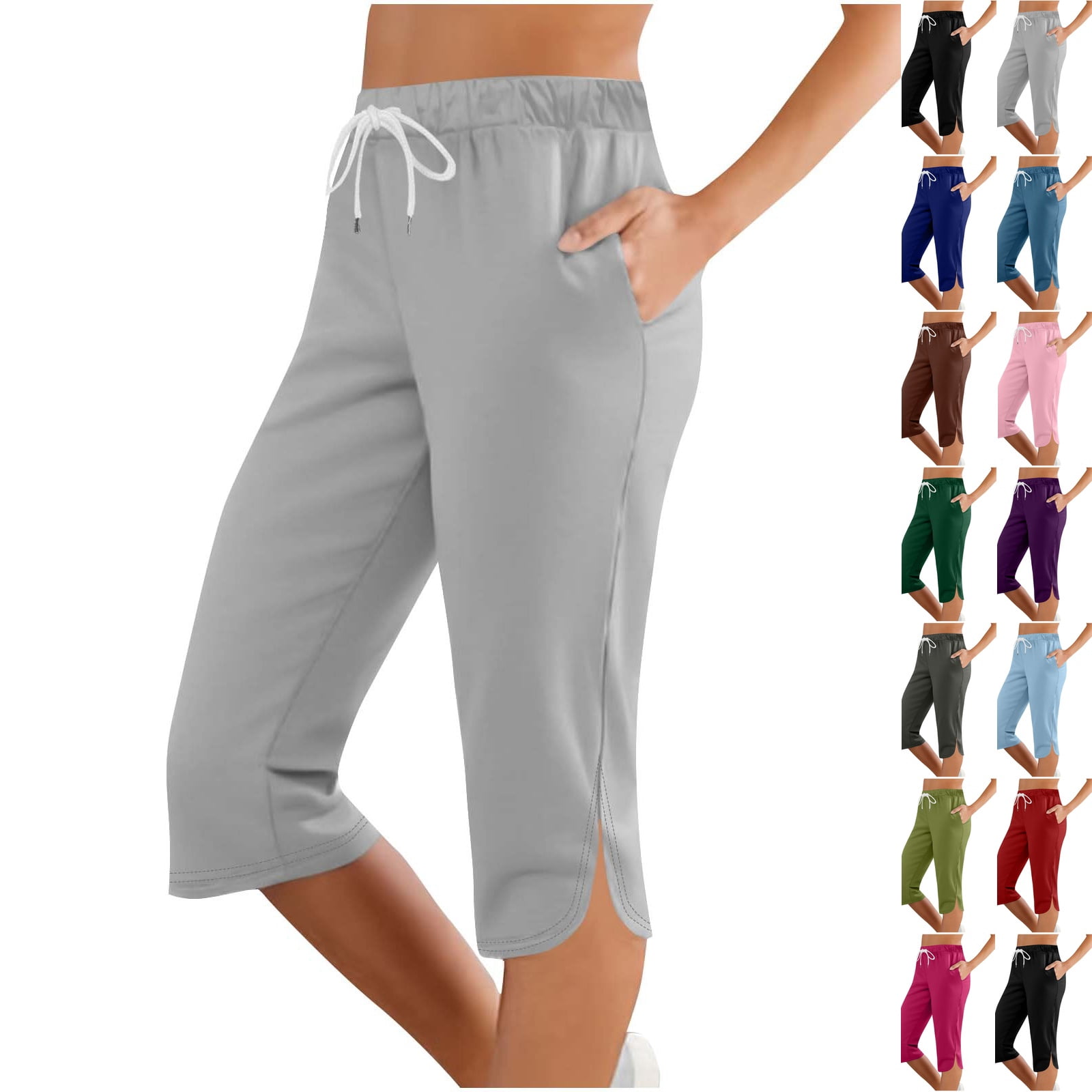 Capri Pants for Women Summer High Elastic Waist Drawstring Comfy Yoga ...