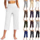 Capri Pants for Women Wide Leg Yoga Dress Capris with Pockets Cross ...