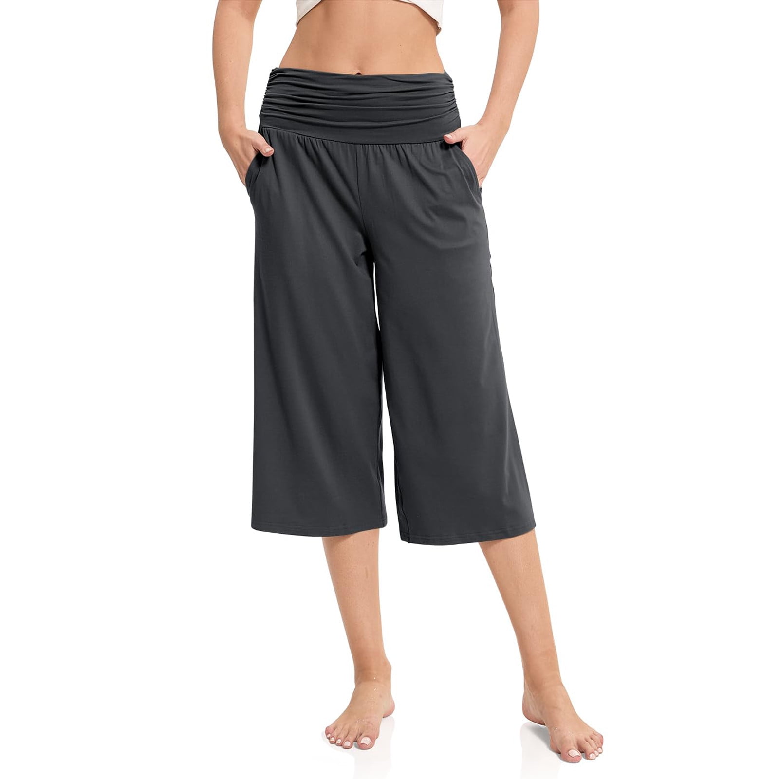 Capri Pants for Women, Xunlbb Women Solid High Waisted Hip Lifting Wide ...