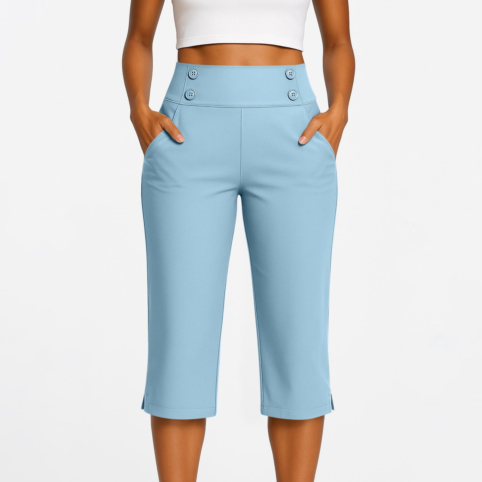 Capri Pants for Women with Pockets Plus Size High Waisted Stretch ...