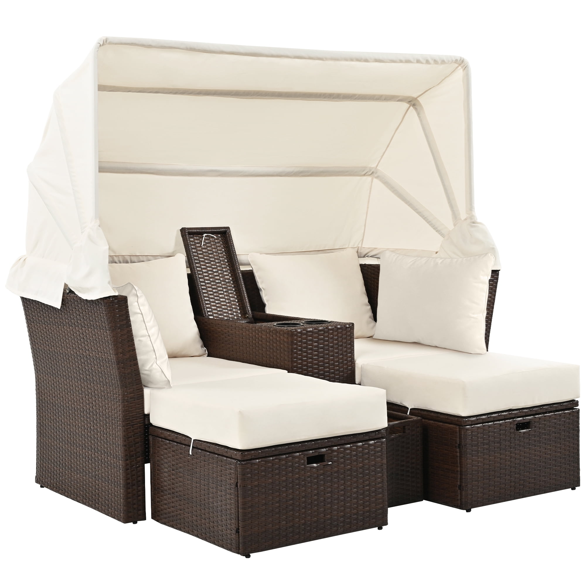 Capri Patio Rattan Loveseat Sofa with Retractable Canopy, Outdoor ...