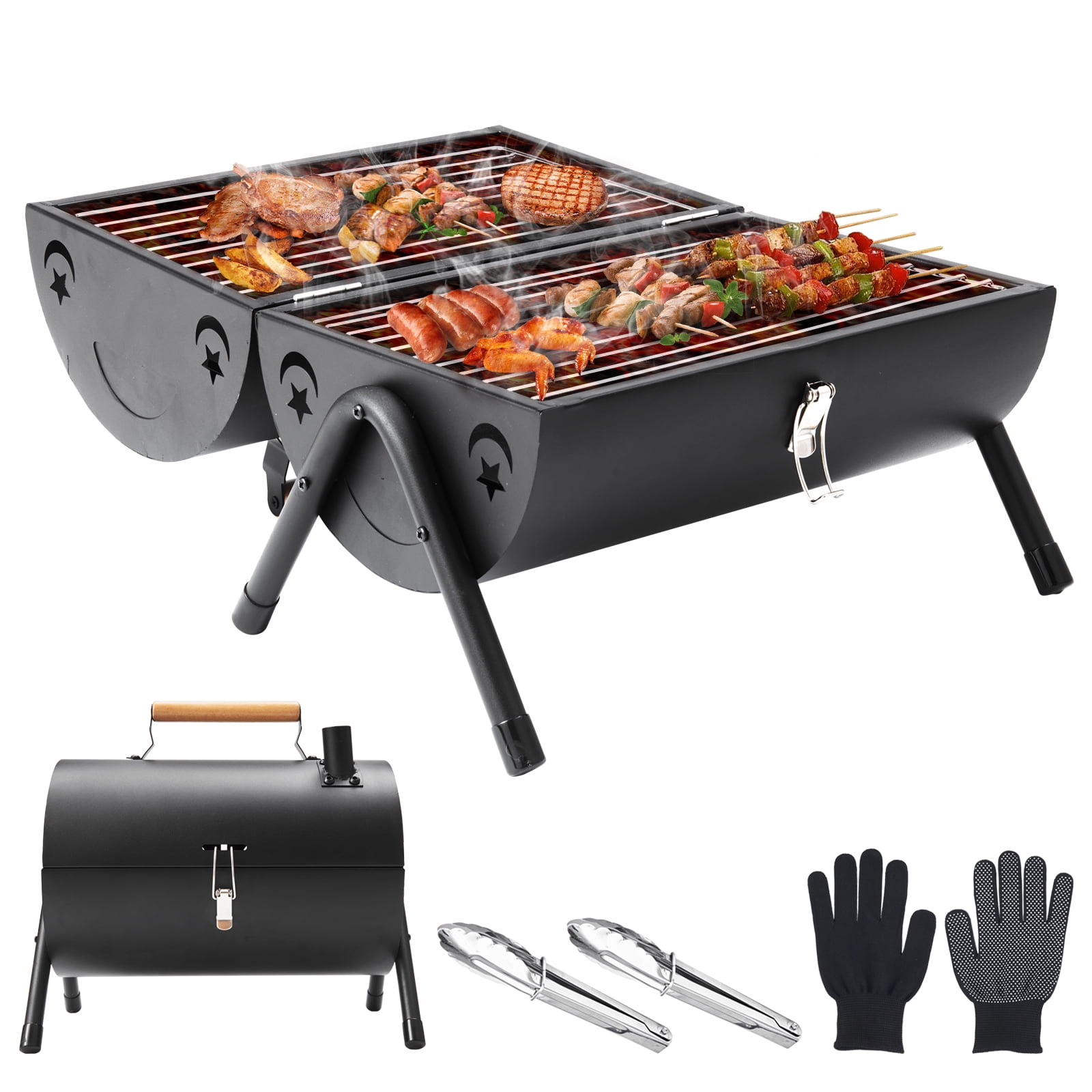 Free Shipping! Capri Portable Charcoal Grill with Chimney, Small BBQ Grill Double Sided BBQ Area ...
