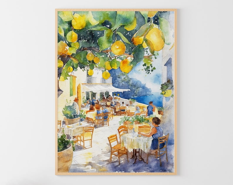 Capri Restaurant Art Poster: Italian Lemon Tree Scene, Unframed Poster ...