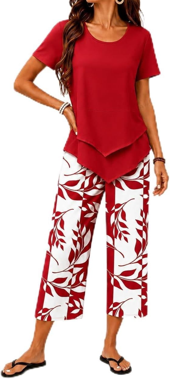 Capri Sets Women 2 Piece Outfits, Summer Wide Leg Capri Pants and ...