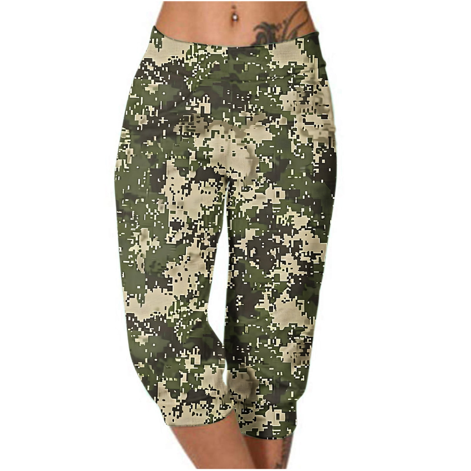 Capri Sweatpants for Women Summer Casual Outdoor Pull-Up Camo Print ...