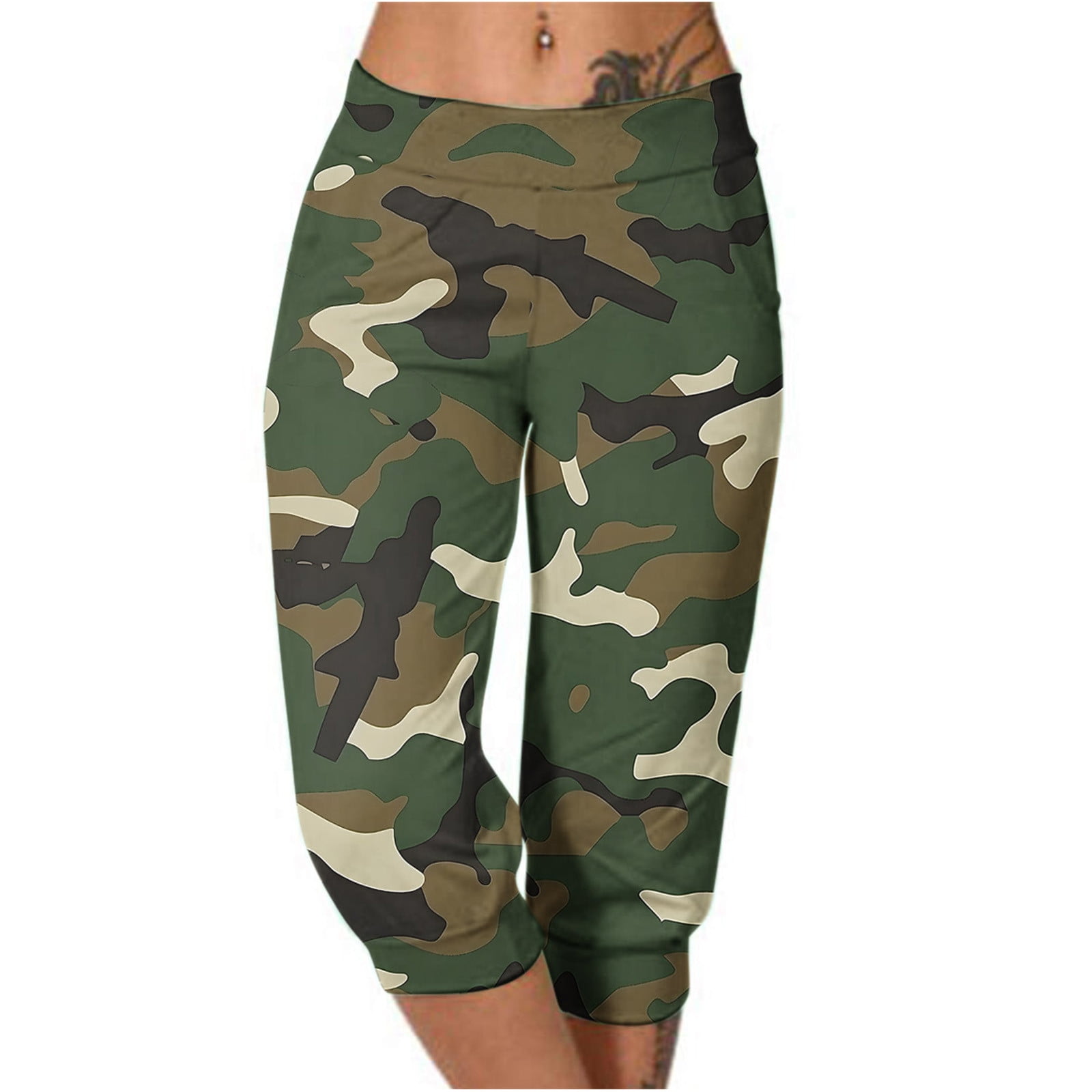 Capri Sweatpants for Women Summer Casual Outdoor Pull-Up Camo Print ...