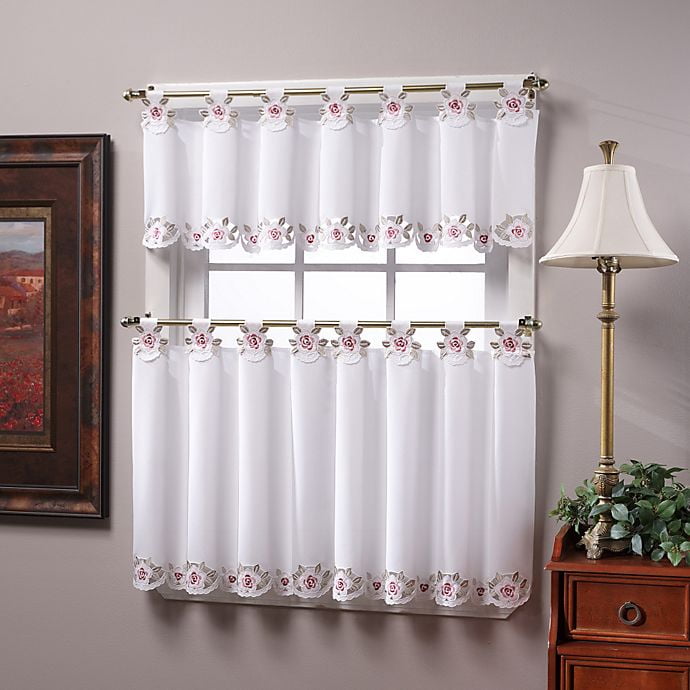 Capri Tab Top 36-Inch Window Curtain Tier Pairs in White/Rose - Walmart.com