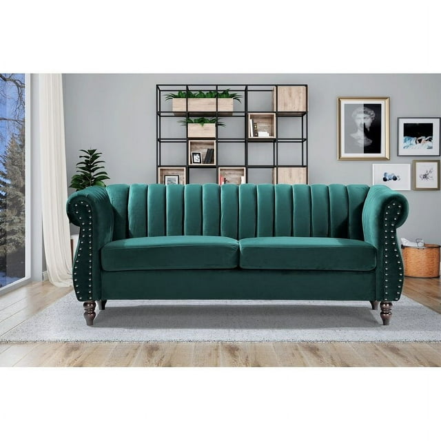 Capri Velvet Chesterfield 76.4" Rolled Arms Sofa - Walmart.com