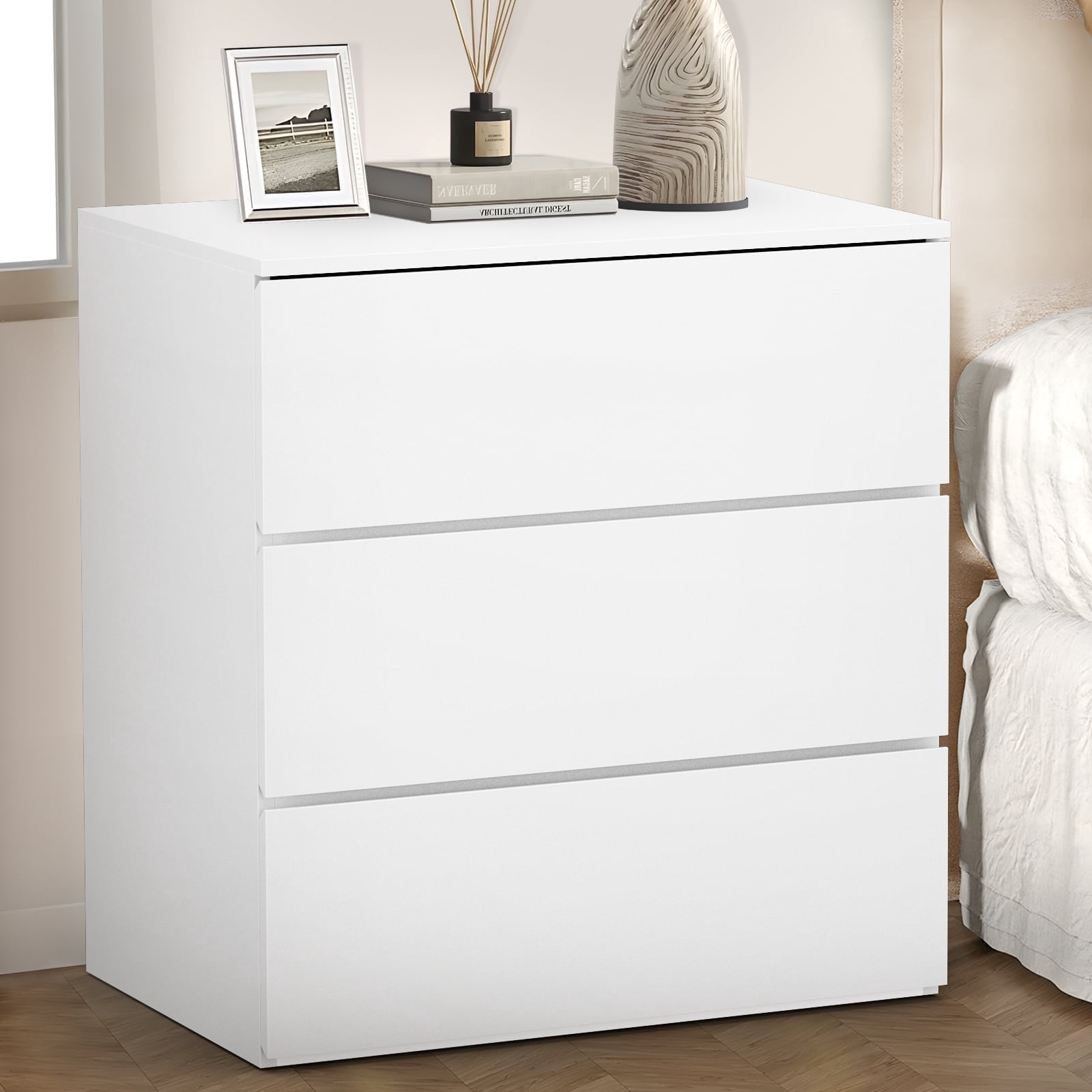 Capri White 3 Drawer Dresser, Modern Storage Wide Chest of Drawer ...
