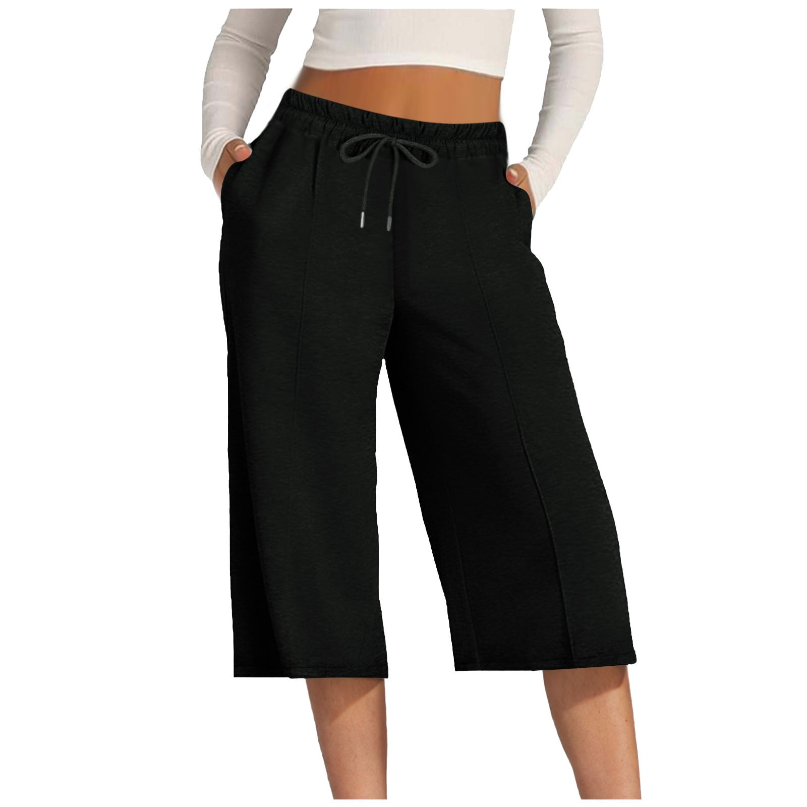 Capri Workout Sweatpants for Women Wide Leg Loose Fit Solid Color Gym ...