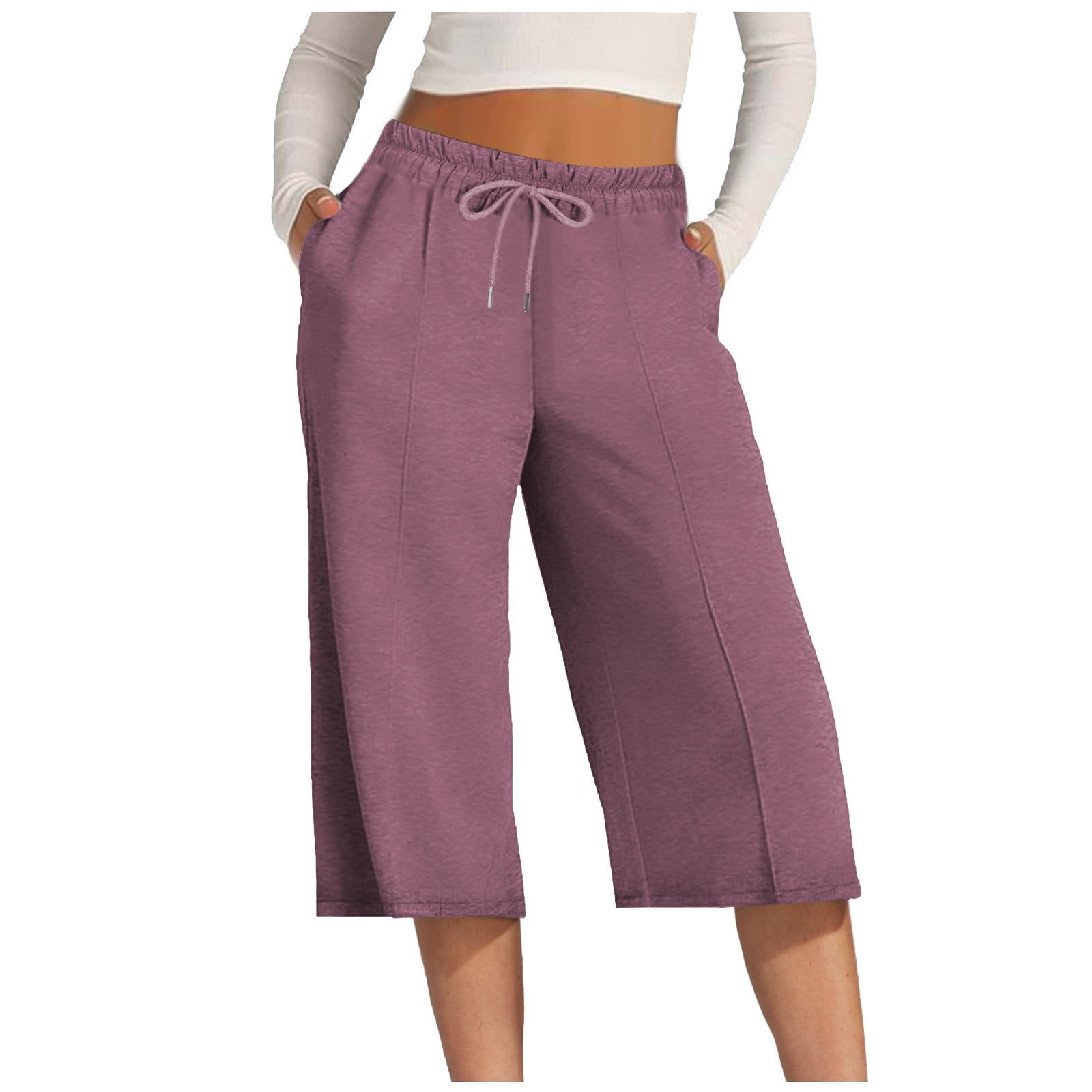 Capri Workout Sweatpants for Women Wide Leg Loose Fit Solid Color Gym ...