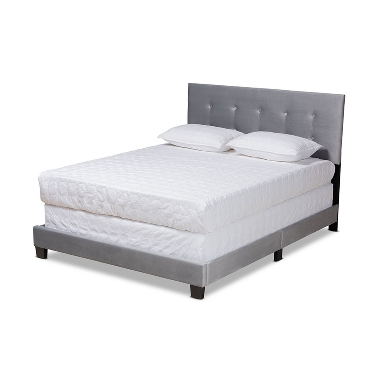 Caprice Glam Grey Velvet Fabric Upholstered Full Size Panel Bed ...