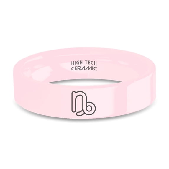 Capricorn Astrology Symbol Engraved Pink Ceramic Wedding Band, 6mm ...